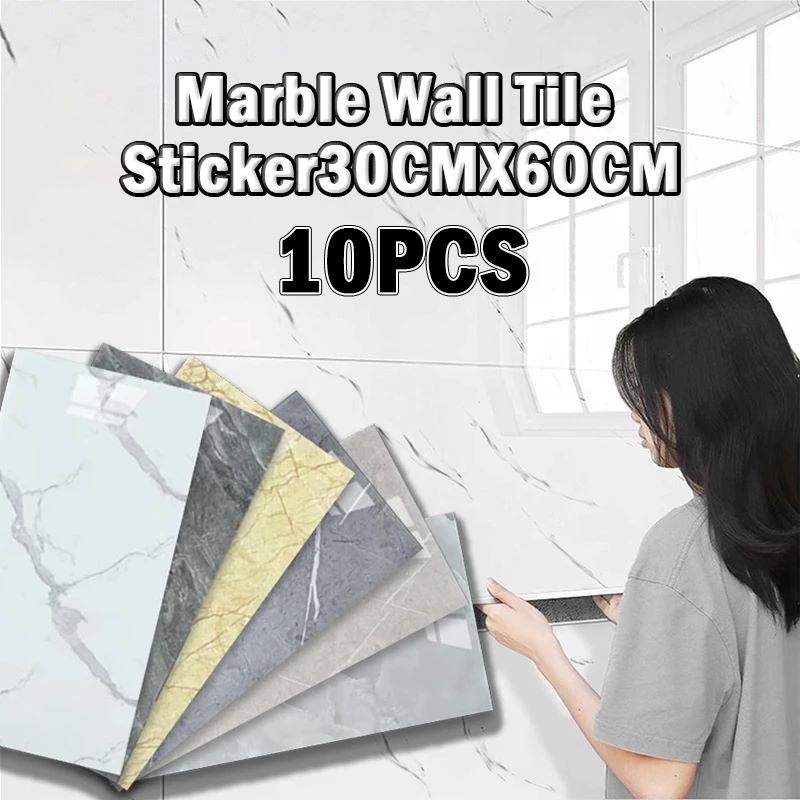 10pcs 30×60cm Marble Wall Tile Paper Kitchen Wall Sticker Wall Paper ...