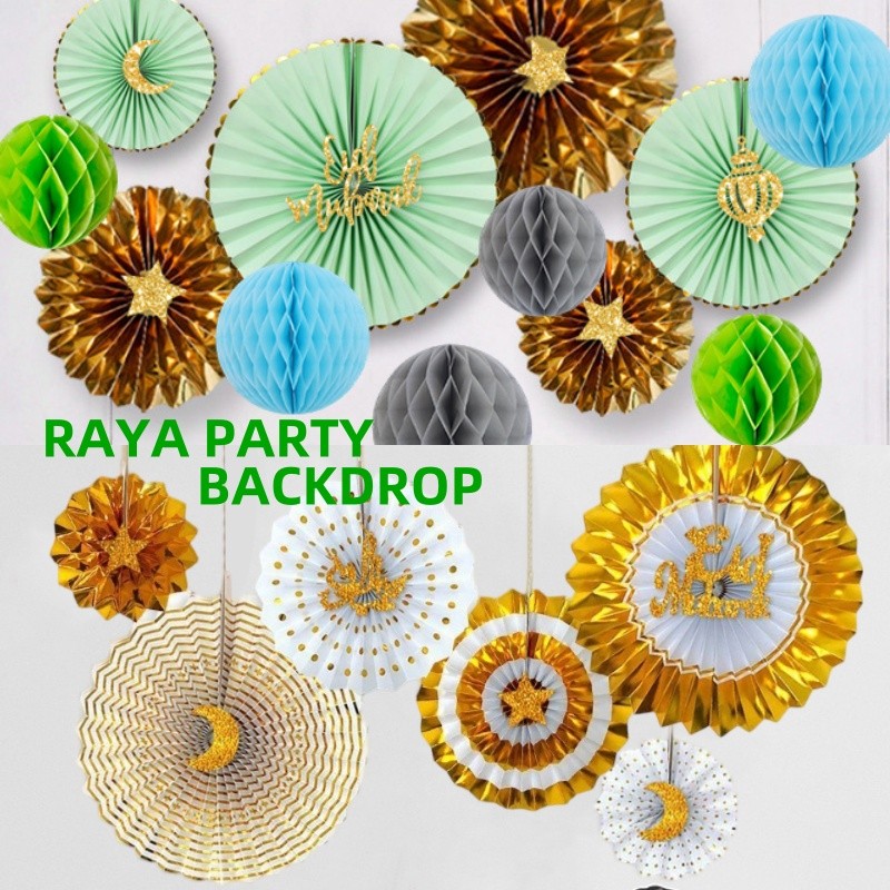8/6pcs Raya Party Backdrop 2025 Eid Mubarak Paper Fans Ramadan Wall ...