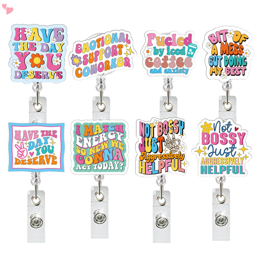 Acrylic Inspirational English Badge Reel Retractable Name Tag Alligator ...