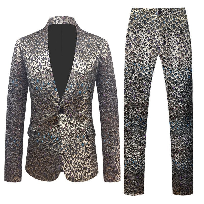 [Premium Suit] US Size Men's Fish Scale Jacquard Suit Suit Crocodile ...