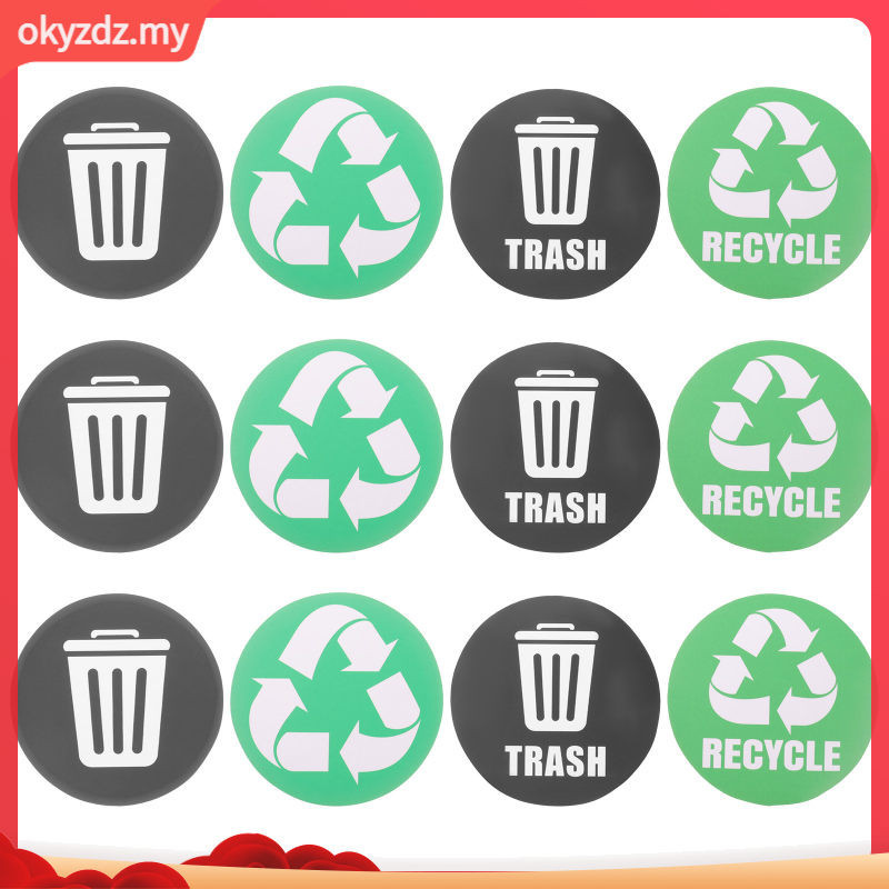 Recycle Stickers Trash Bin Garbage Sign Labels Recycling Logo 12 Pcs ...