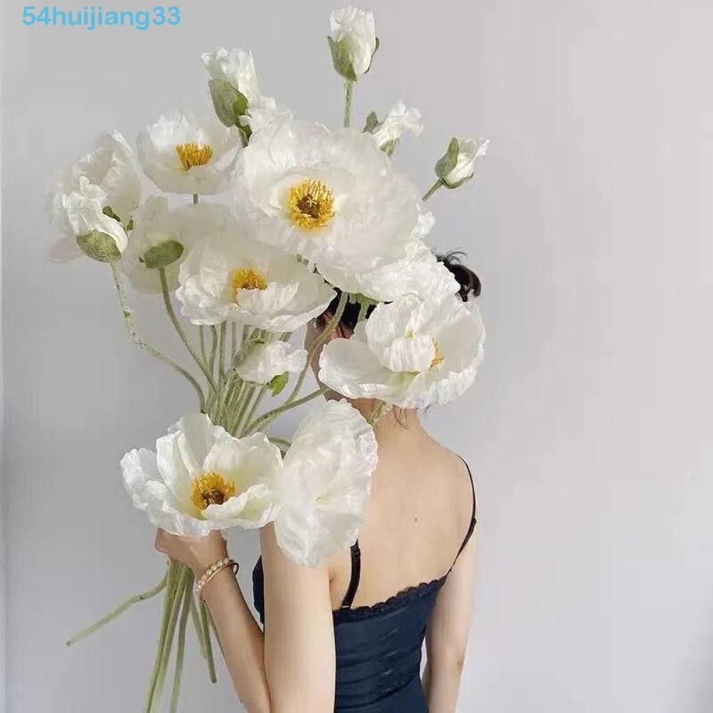 HUIJIANG Fake Poppies, Beautiful DIY Poppies branch, Fake Plant High Quality Long Stem Luxury ...