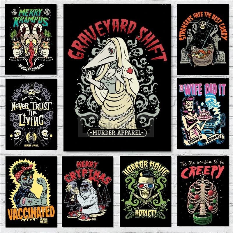 Poster Filem Seram Retro - Setan, Vampir, Tengkorak - Cetakan Kanvas ...