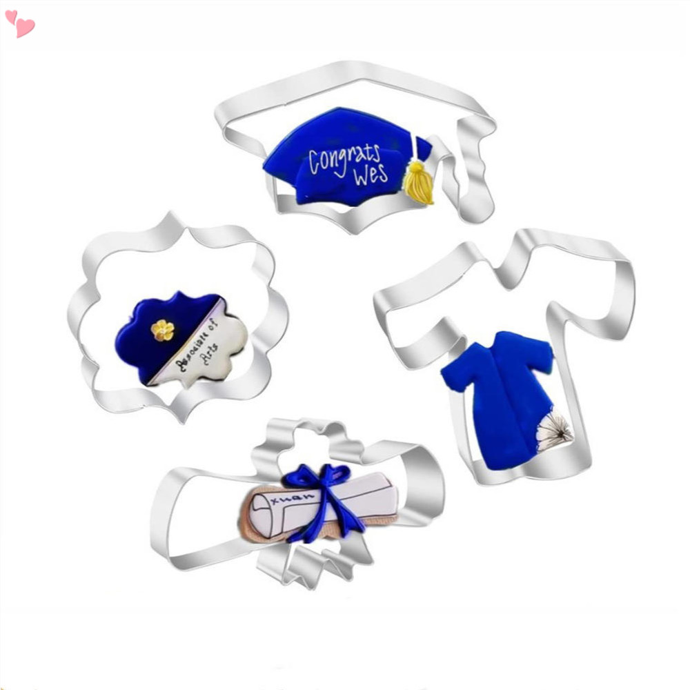 4 Pieces Graduation Cookie Cutters, Stainless Steel Molds Graduation ...