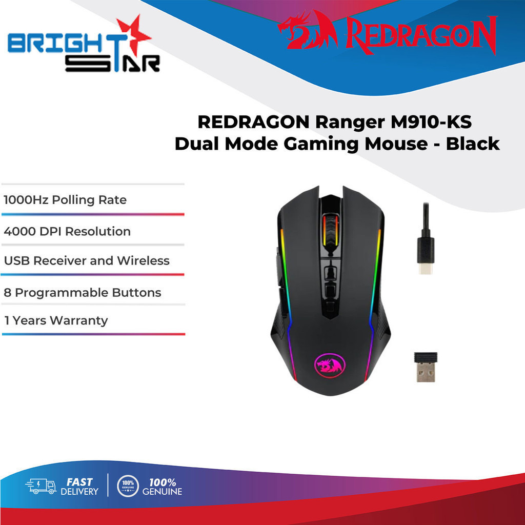 REDRAGON M910-KS Ranger Dual Mode Gaming Mouse - Black | Shopee Malaysia