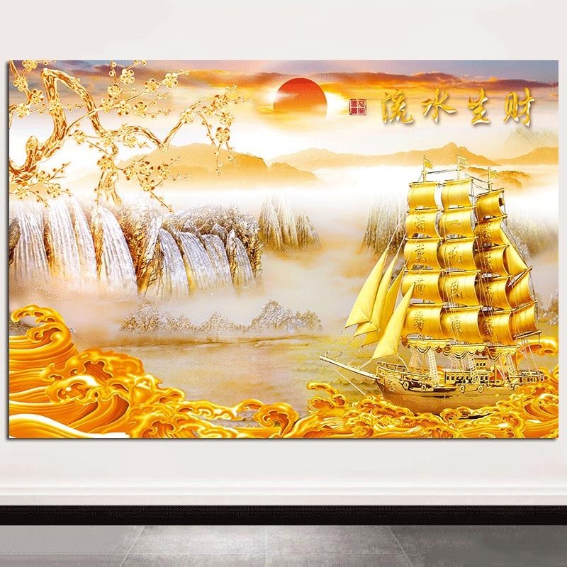 Smooth Sailing Painting Hanging Wall Golden Landscape Painting Living ...