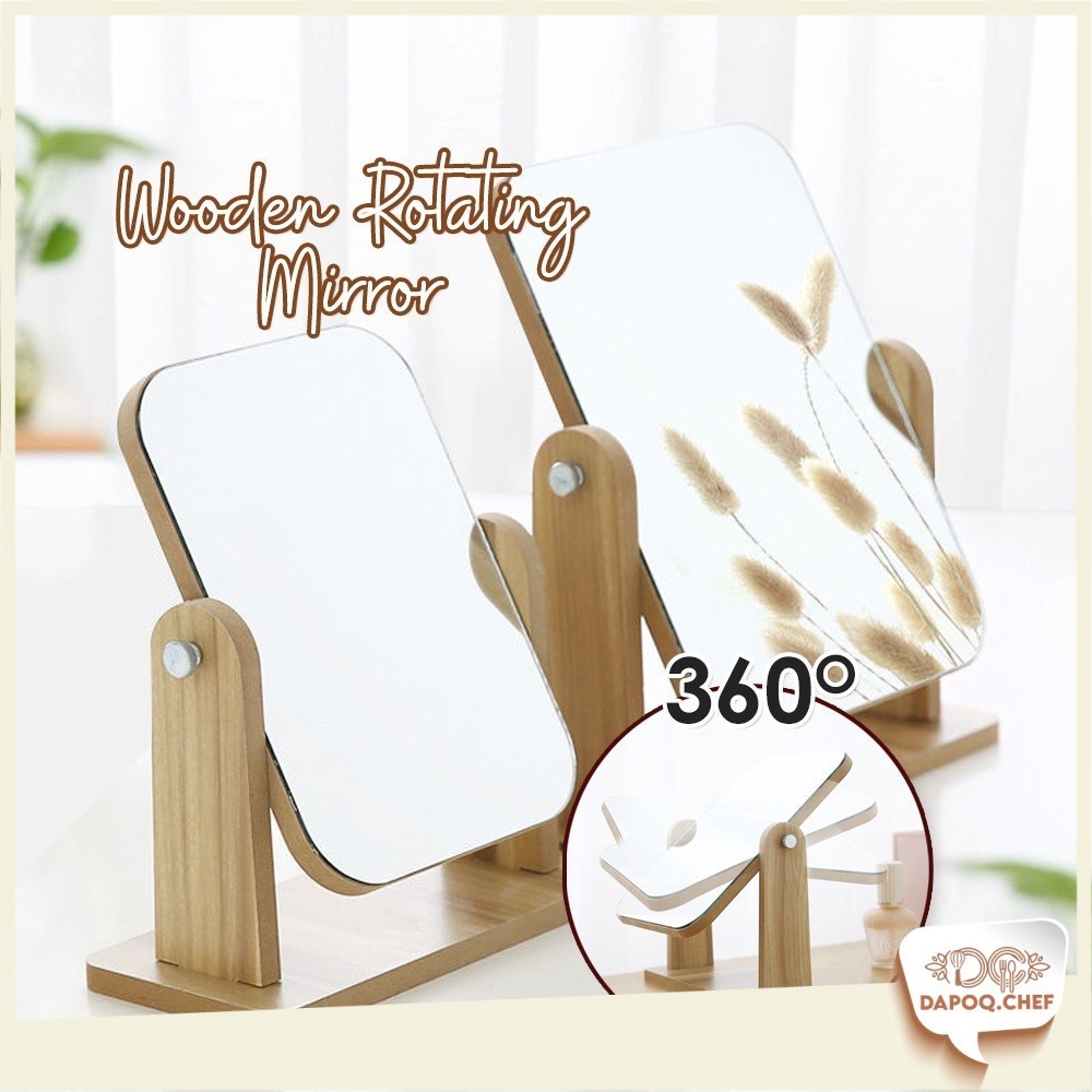 DC 360 Degree Rotating Face Mirror Minimalist Wooden Table Portable ...