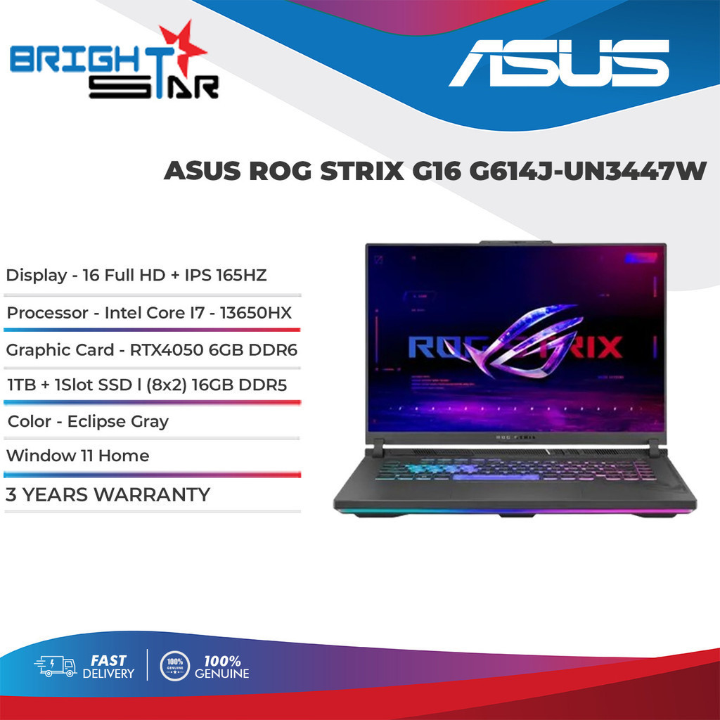 ASUS ROG STRIX G16 G614J-UN3447W (I7-13650HX/16GB DDR5/1TB NVME + 1Slot ...