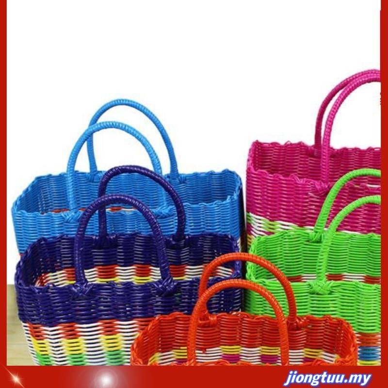 Bakul Berkelah Bakul Plastik Penyimpanan 购物篮 塑料藤篮 Portable grocery ...