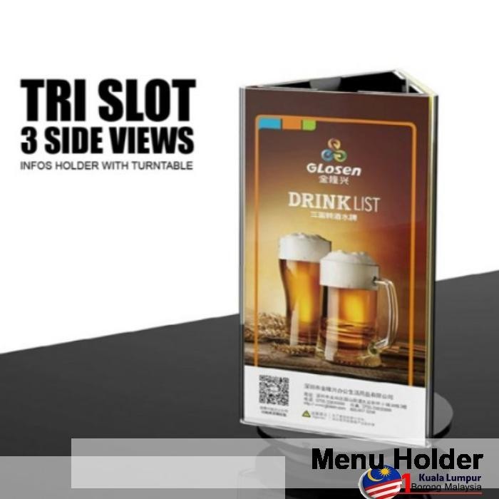 Clear Acrylic 3 Side Rotating Table Menu Display Stand Triangle Holder ...