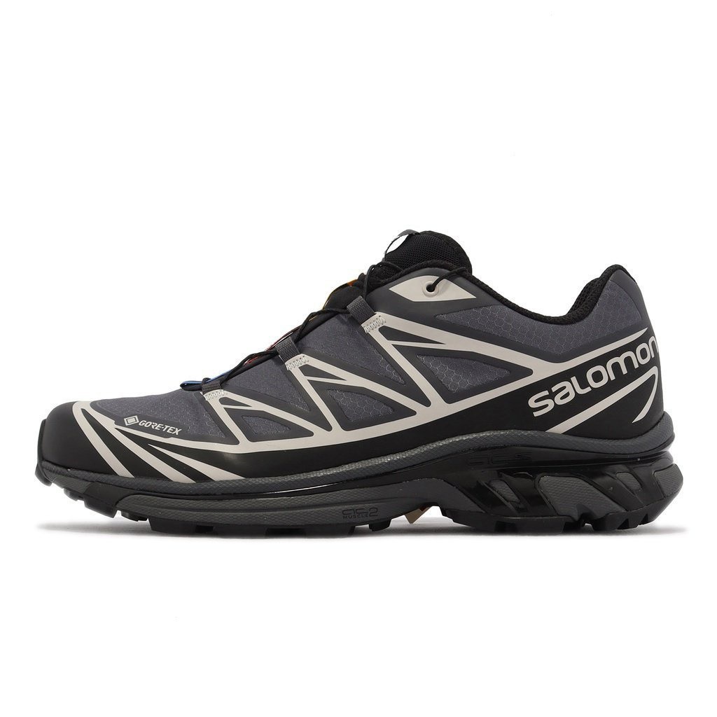 Salomon XT-6 GTX Cross Country Running Shoes Ebony Black Moon Rock Gray ...
