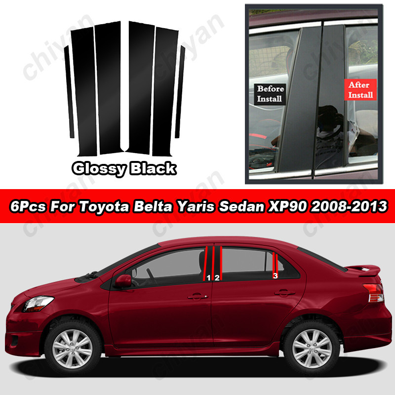6Pcs Glossy Piano Black Car Pillar Post Cover Door Trim Window Molding ...