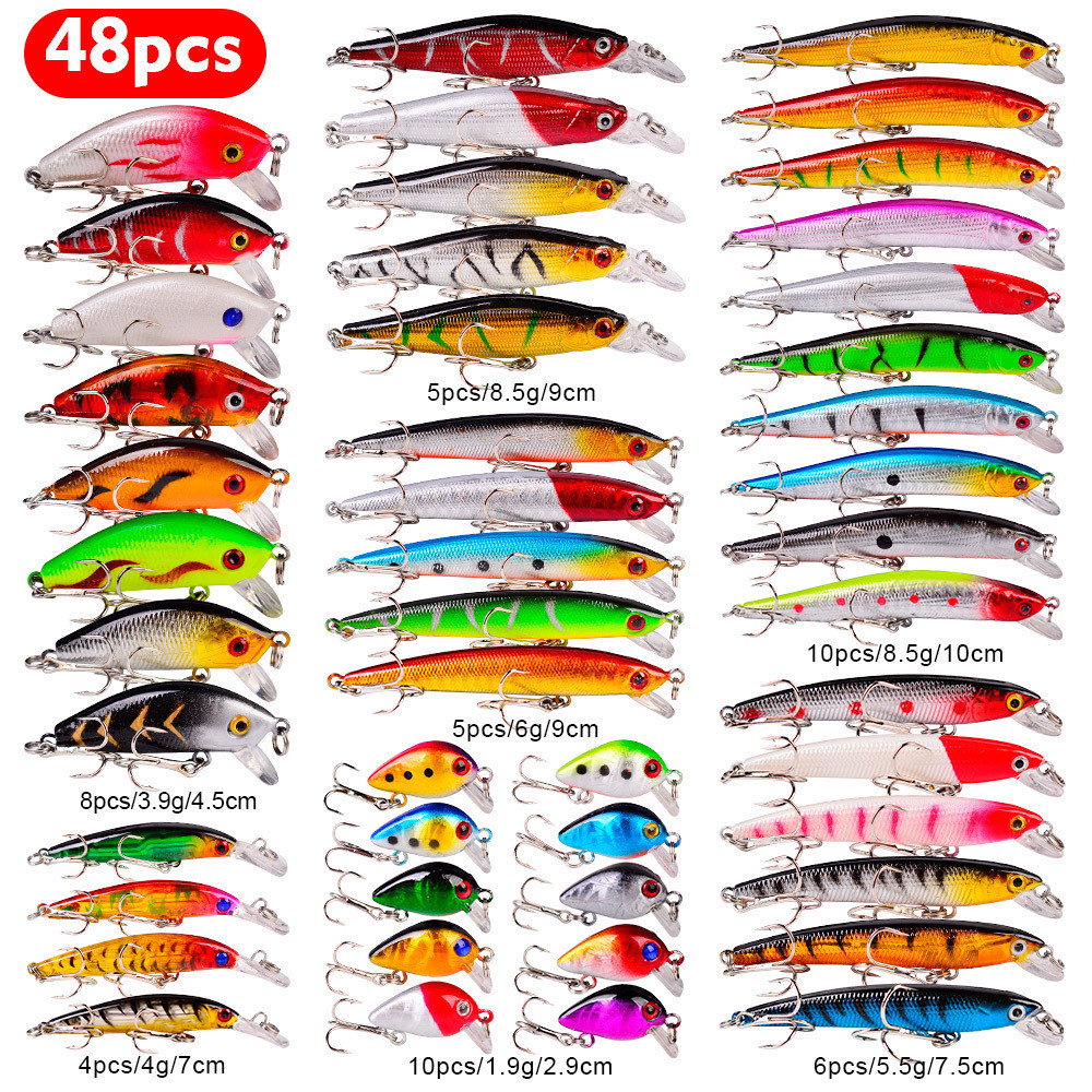 PROBEROS 48pcs/lot Casting Fishing Lure Set Mini Crankbait Artificial Hard Baits Minnow Lures ...