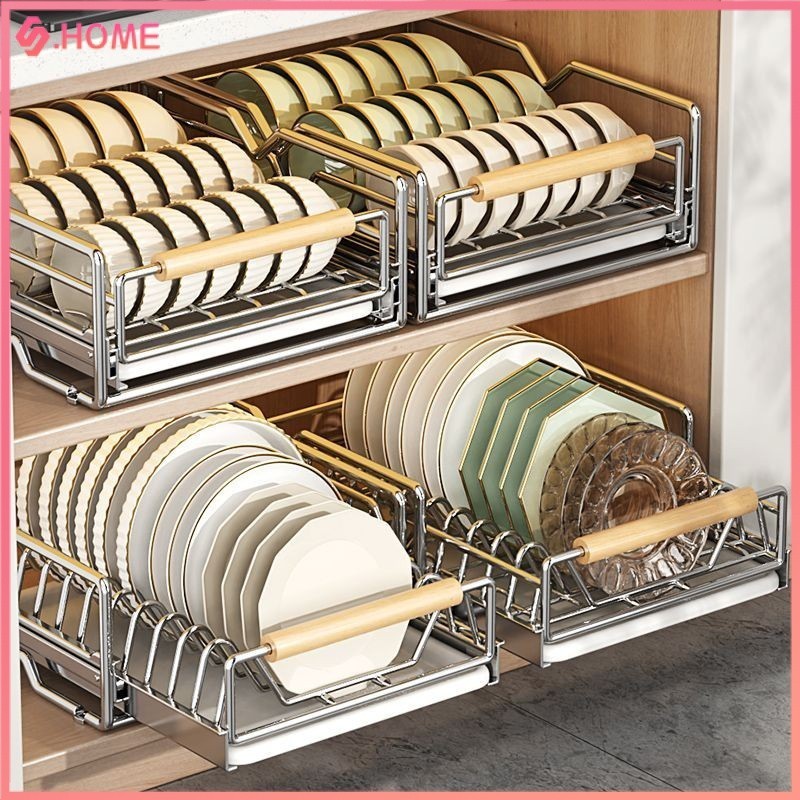Stainless Steel Dish Storage Rack Kitchen Cabinet Inner Drawer Built-in ...