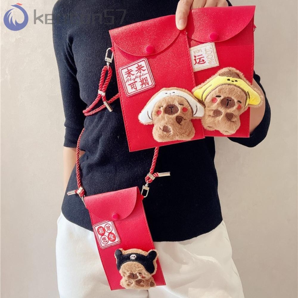 KENTON Plush Capybara Shoulder Bag, PU Anime Red Envelope, Money Bags ...