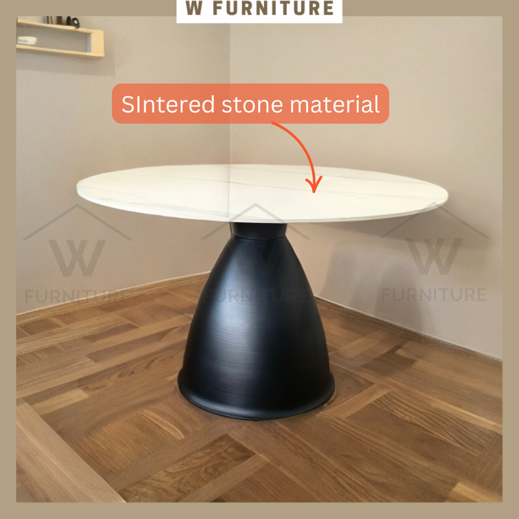 Wfurniture Glossy Sintered stone 120cm Round Dining table Ceramic Meja ...