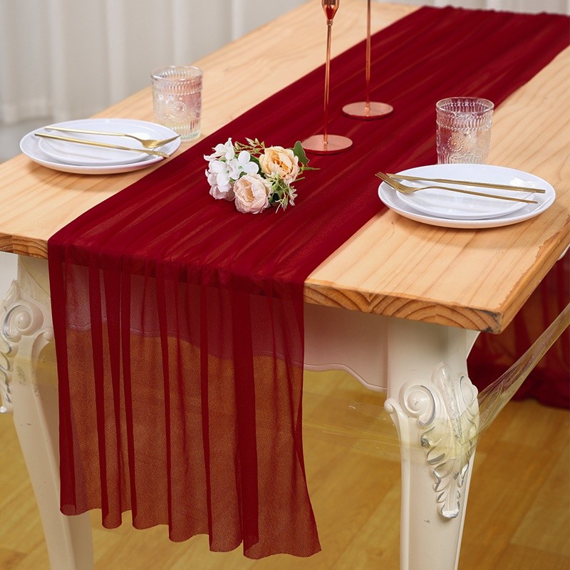 【Local】300*72CM Red Semi-Sheer Gauze Table Runner Table Decor Mesh ...