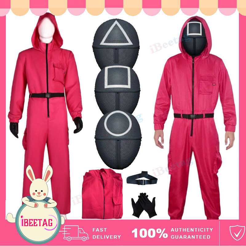 Squid Game Guard Cosplay Halloween Costume Pink Jumpsuit with Glove ...