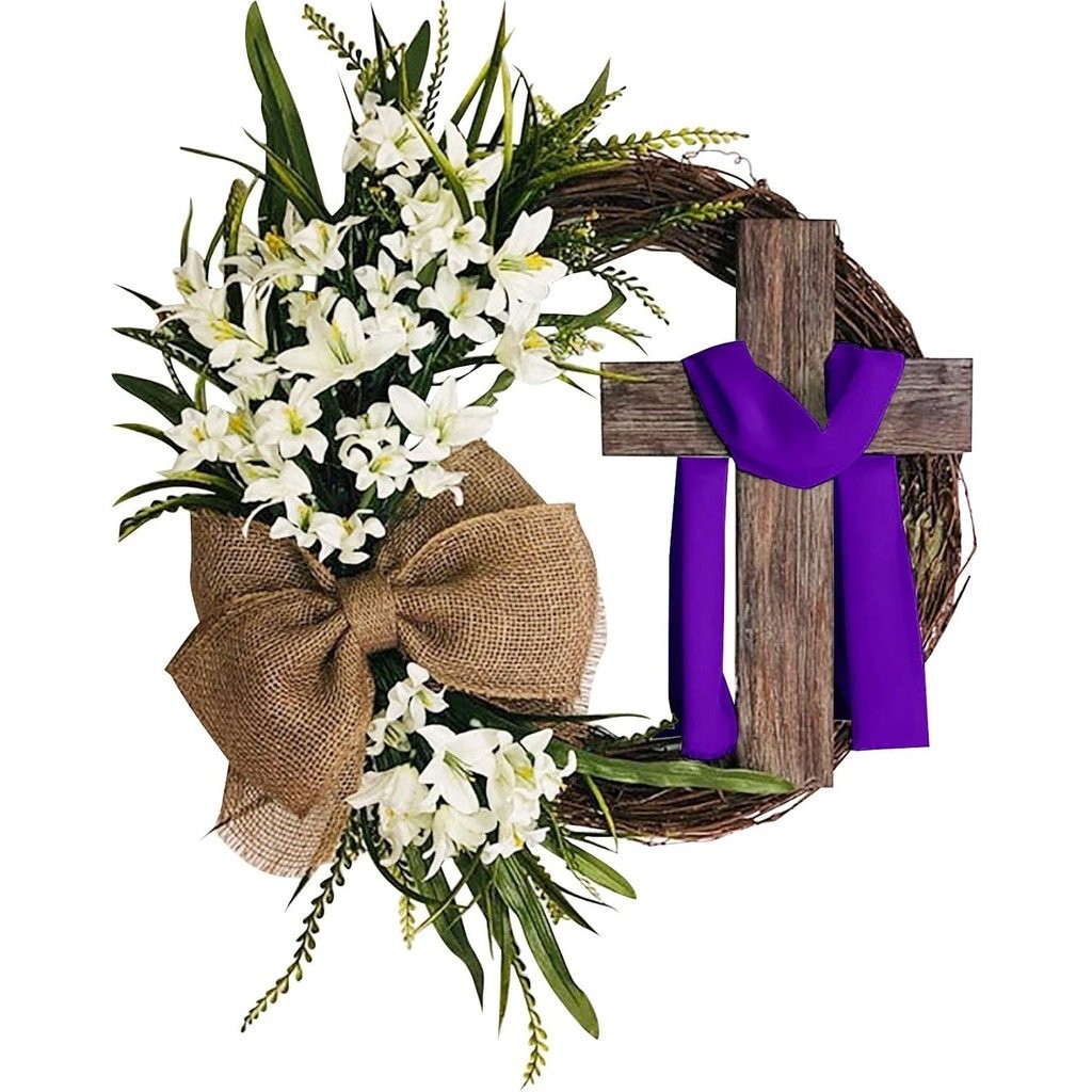 Easter Cross Wreath Easter Front Door Wreath Cross, 16 inch Easter ...