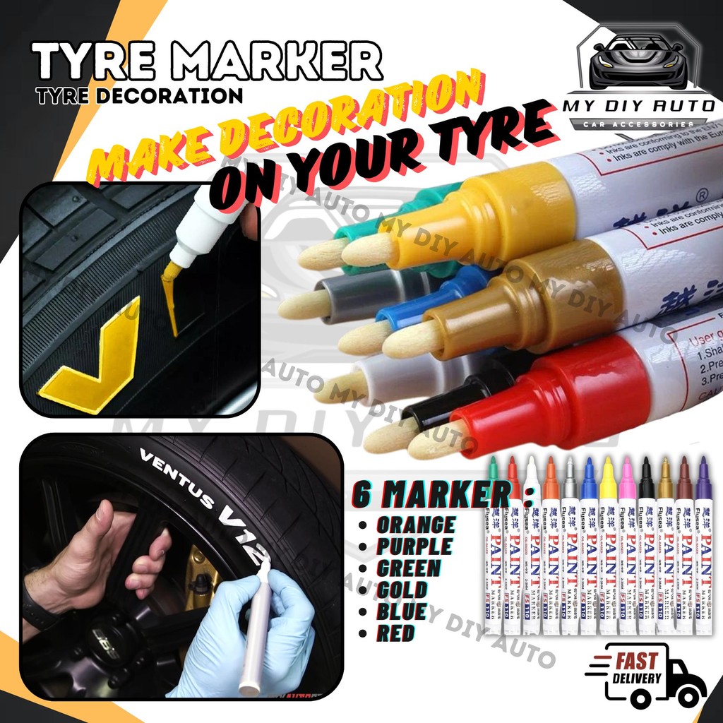 Car Motor Tyre Marker Tire Permanent Paint Marker Pen Kereta Tire Tread ...