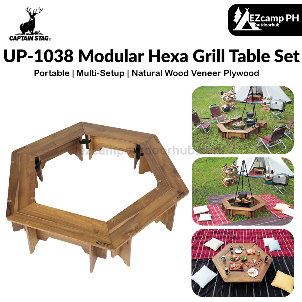 CAPTAIN STAG UP-1038 Modular Hexa Grill Table Set Multi-Setup Folding ...
