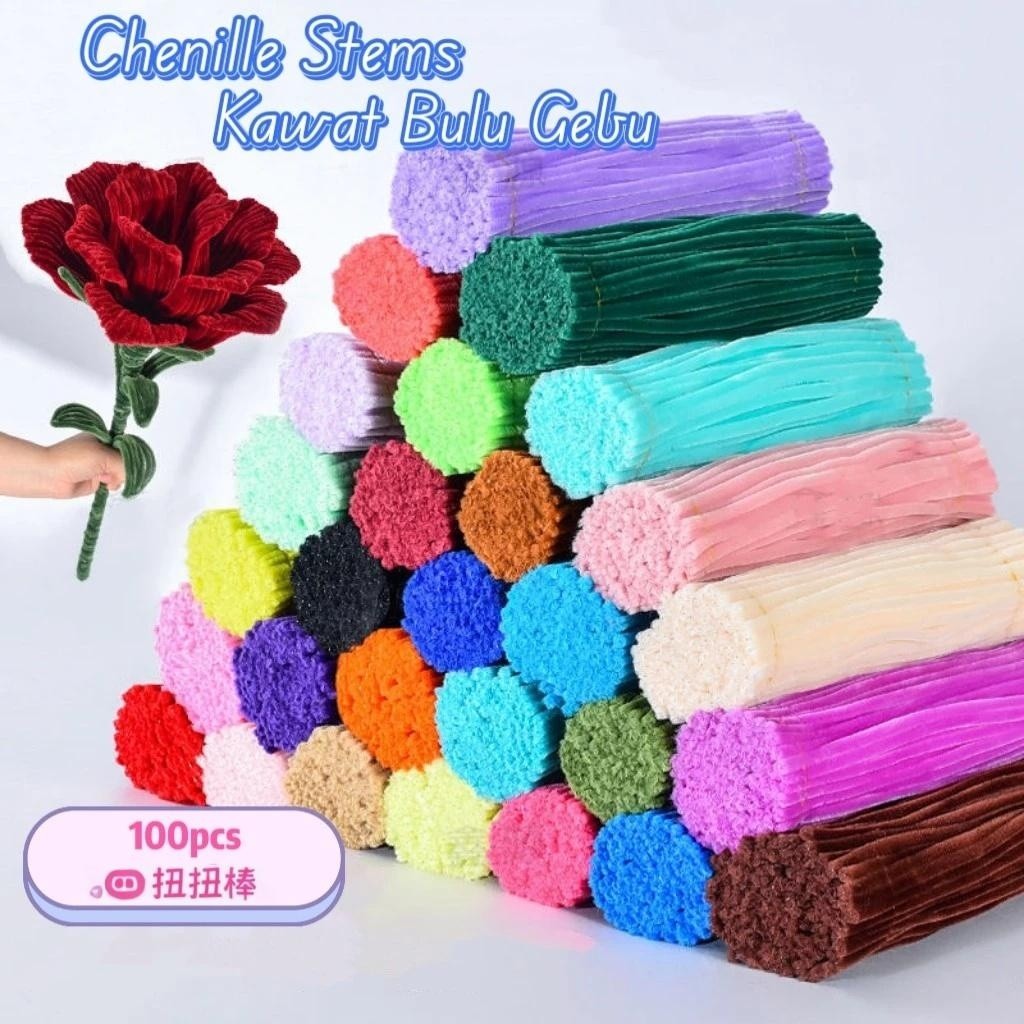 100pcs Colorful Chenille Stems Wire/Flower Wire Craft/Kawat Bulu/DIY Kraftangan Art 扭扭棒 | Shopee ...