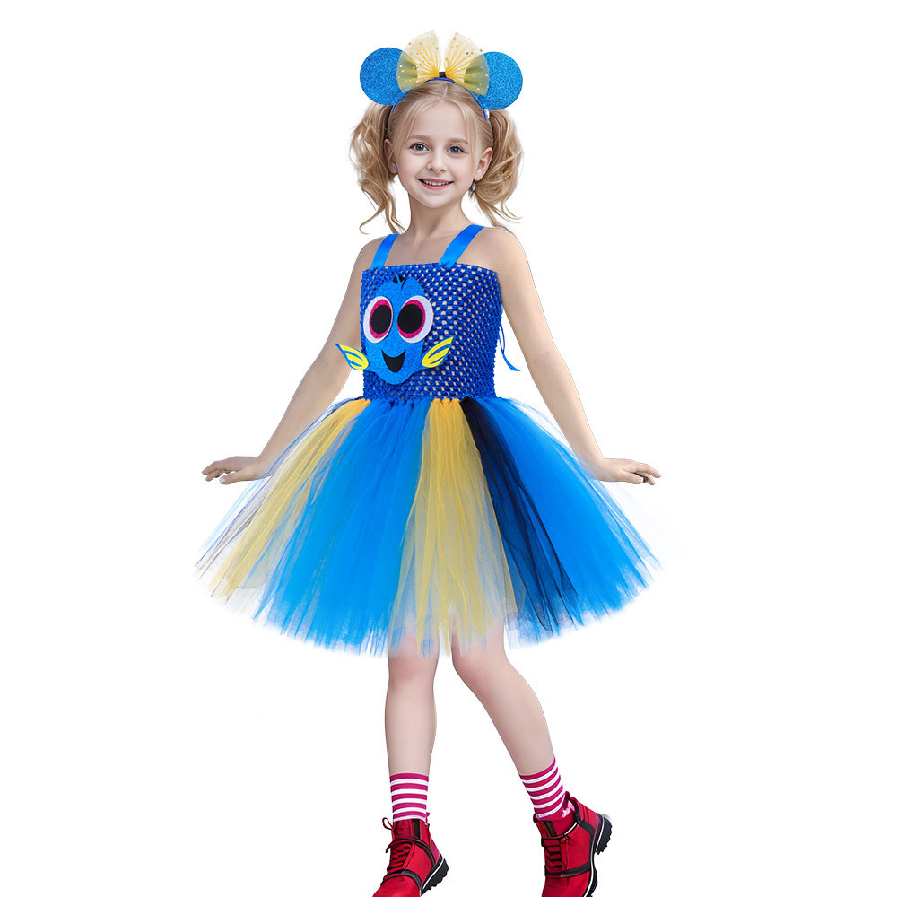Kids Girls Anime Cartoon Sea Animals Fish Marlin Dory Nemo Mesh Tutu ...