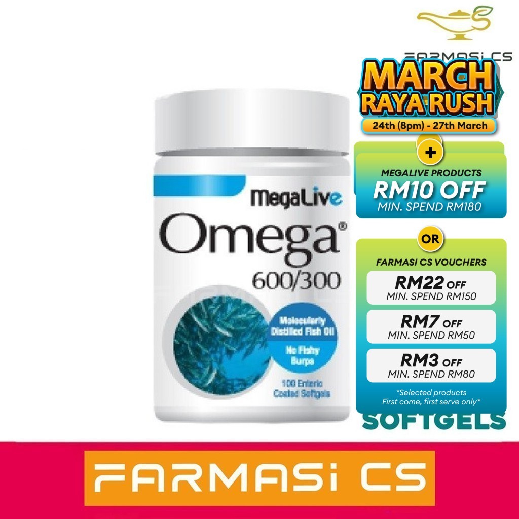 MegaLive Omega 600 / 300mg 100s EXP:08/2025 Fish Oil Omega 3 EPA DHA ...