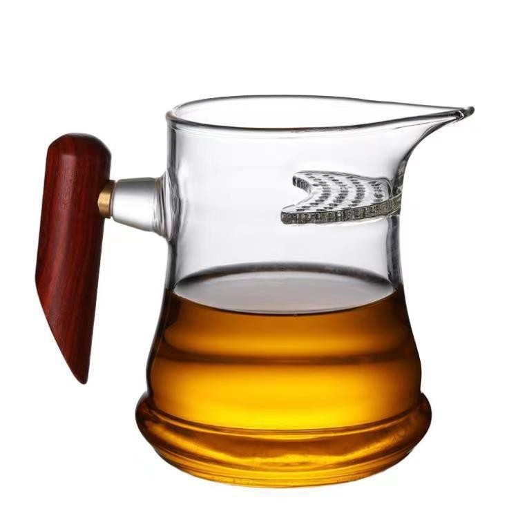 Glass Fair Cup Bamboo Wooden Handle Glass Crescent Fair Cup Transparent ...