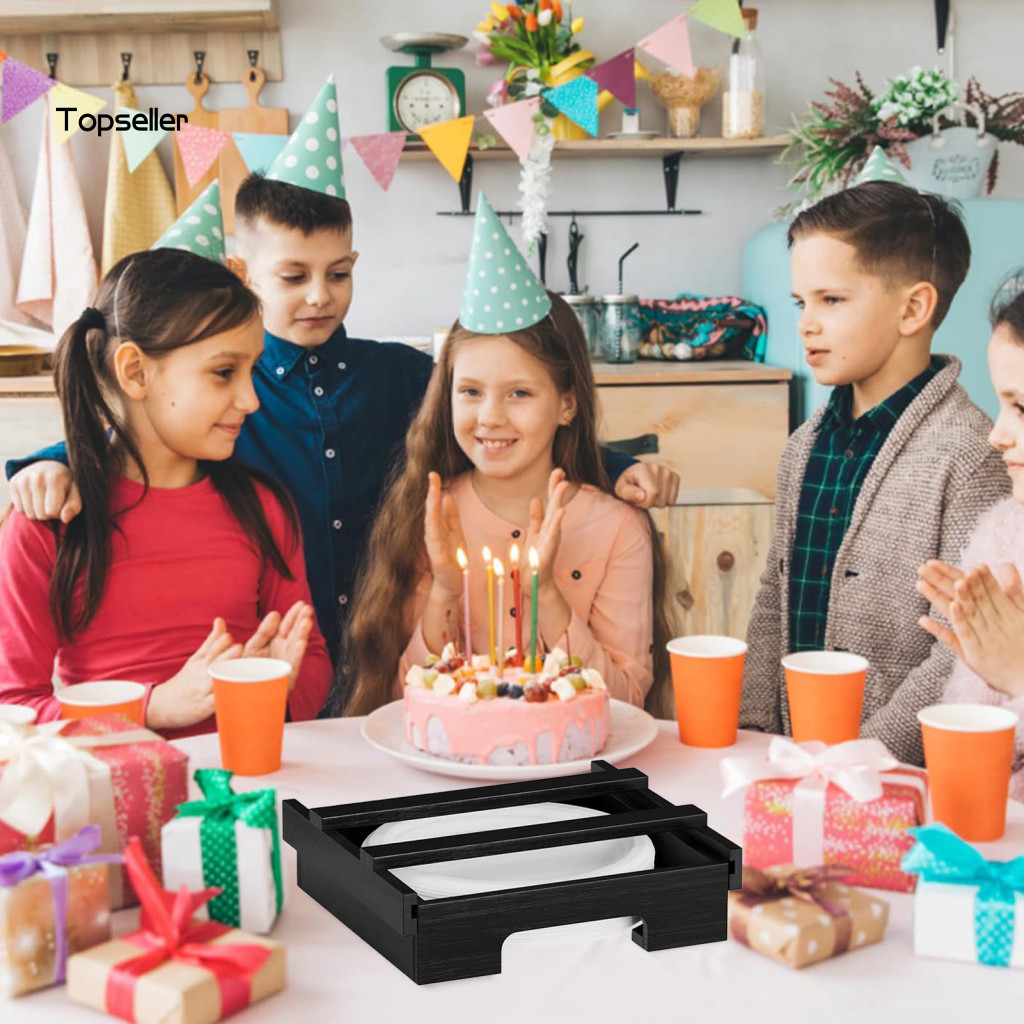 Tops* Paper Plate Dispenser Easy Access Paper Plate Holder Bamboo Paper ...