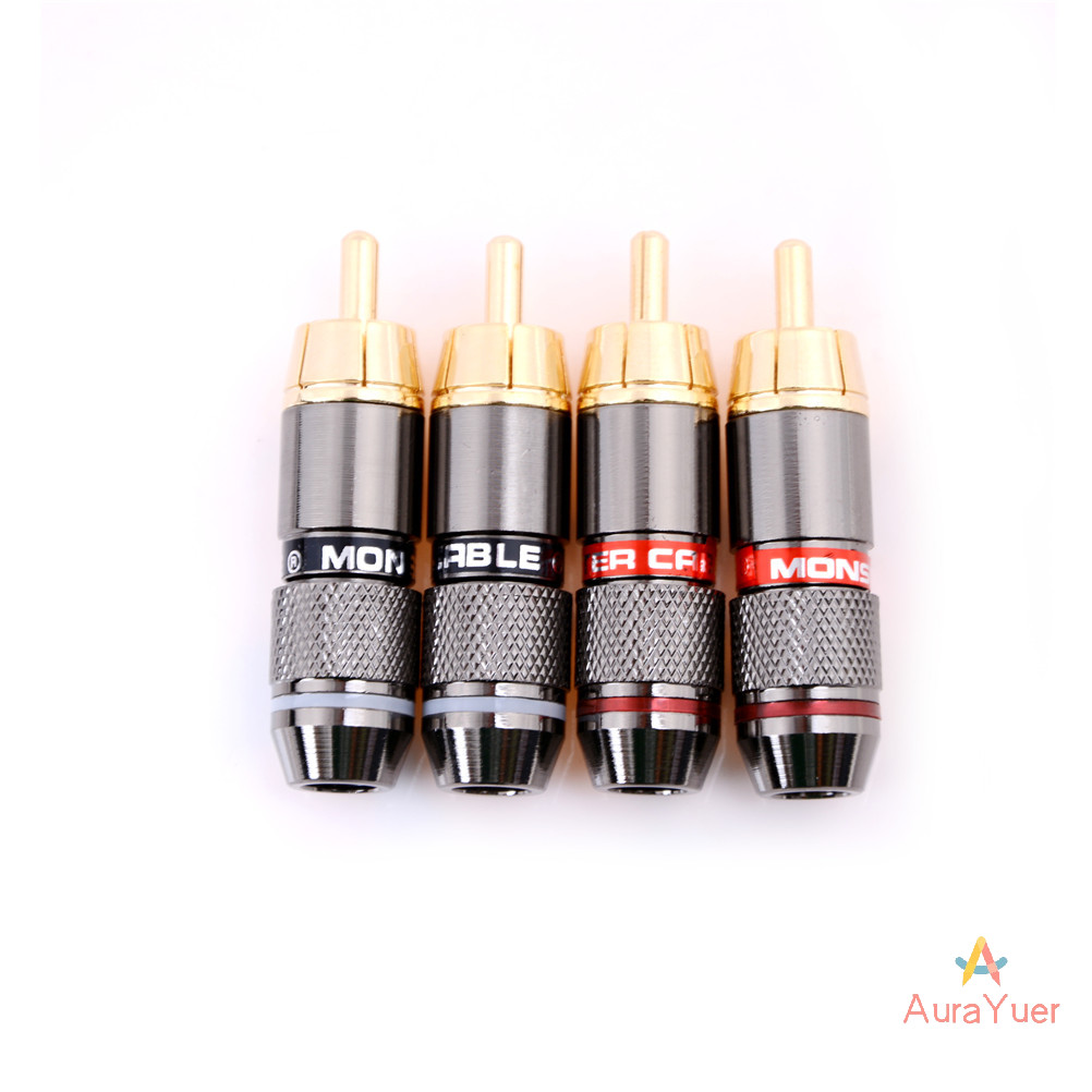 [AuraYuer] 4 Pcs RCA Hi-Fi Gold-Plated Copper Male Plug Audio Connector ...