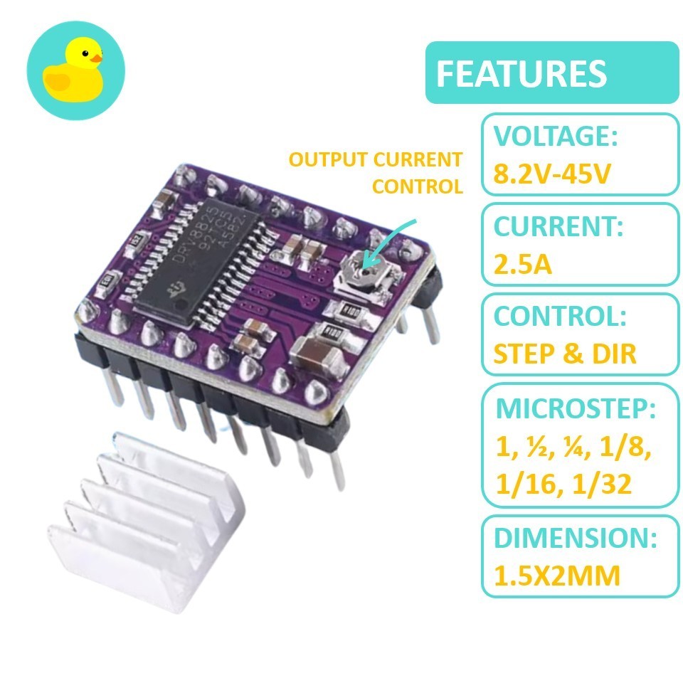 DRV8825 High Current Stepper Motor Driver With Heatsink For 3D Printer ...