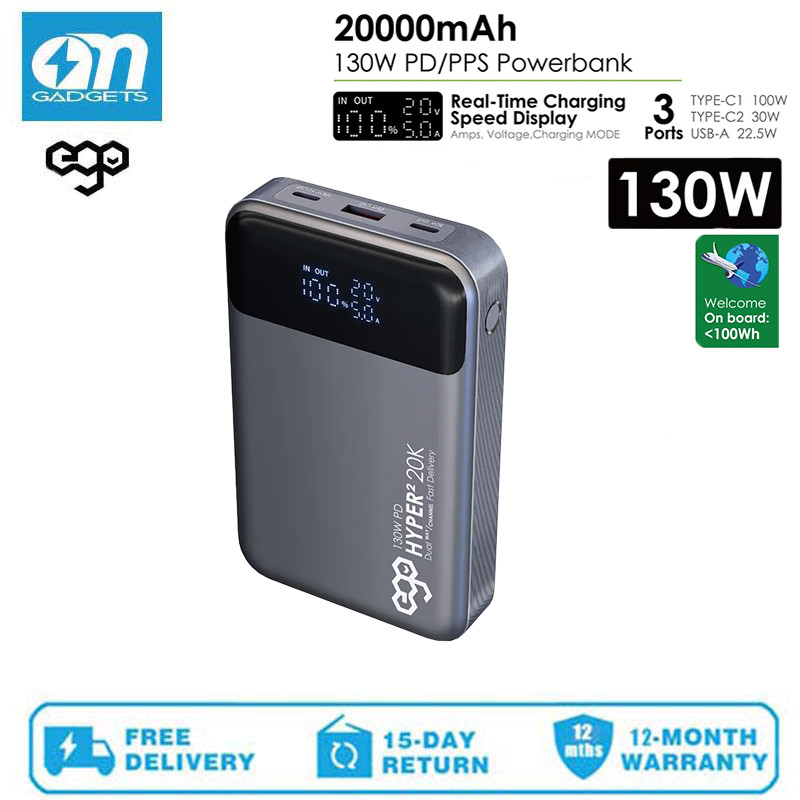 Ego HYPER 2 GEN 20K 20000mAh 130W PD mobile power Bank rechargeable battery PD PPS SCP QC4+ QC3 ...