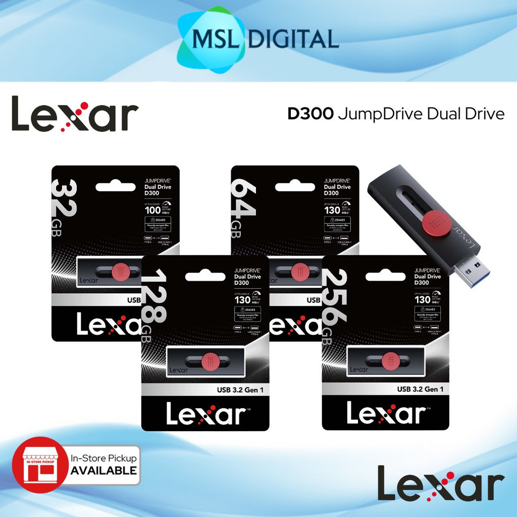 Lexar JumpDrive Dual Drive D300 OTG USB 3.2 Type-C & Type-A (32GB ...