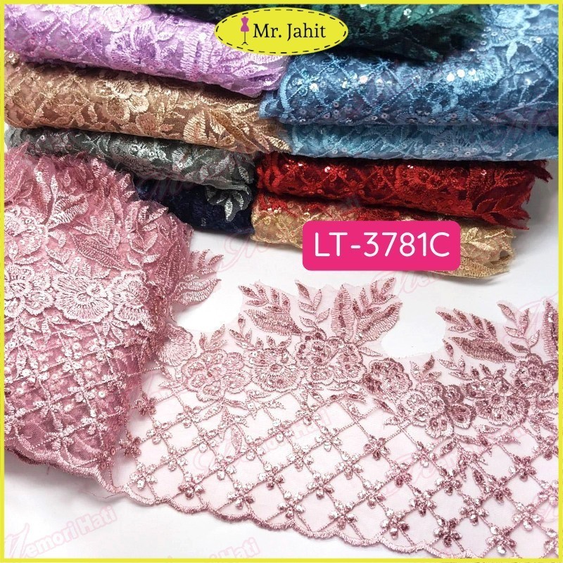 0.5m & 1m LT-3781C Beading Embroidery Border Lace Meter / Renda Sulaman ...