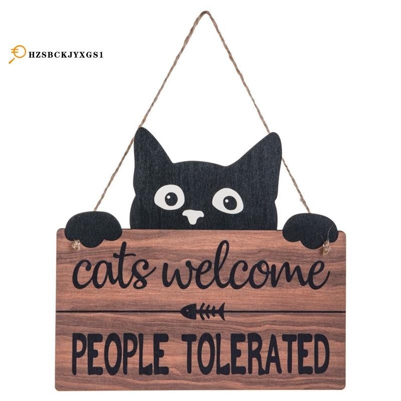 1 Piece Funny Cats Welcome Sign Black Cats Wall Decor Funny Wooden Sign ...