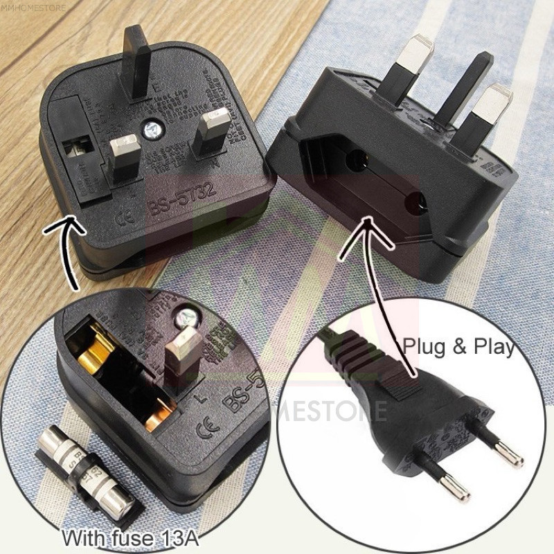🔥Ready Stock🔥Euro 2 Pin Plug To UK 3 Pin Plug Adapter With Fuse - 5 Amp ...