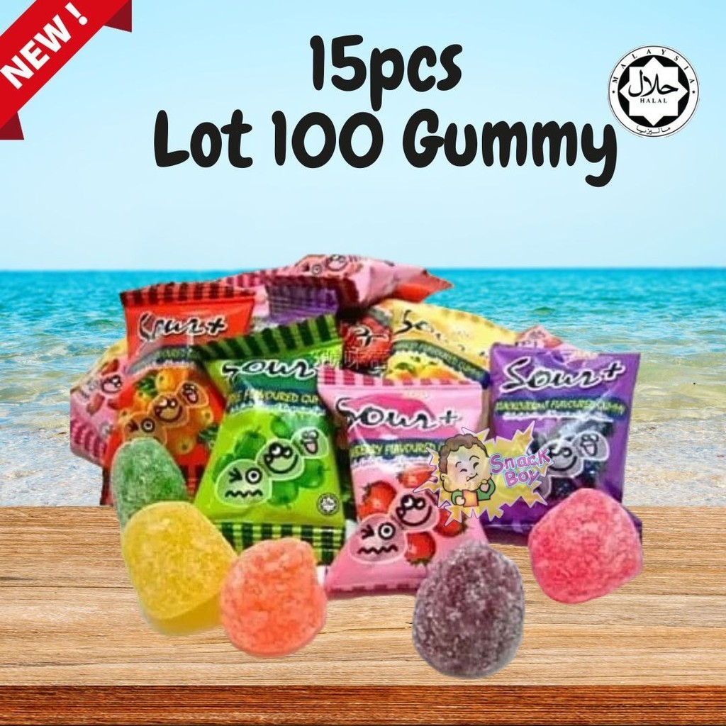 15pcs Lot 100 Sour+ Assorted Fruit Gummy Mix [Strawberry / Blackcurrant / Mango / Apple/ Orange ...