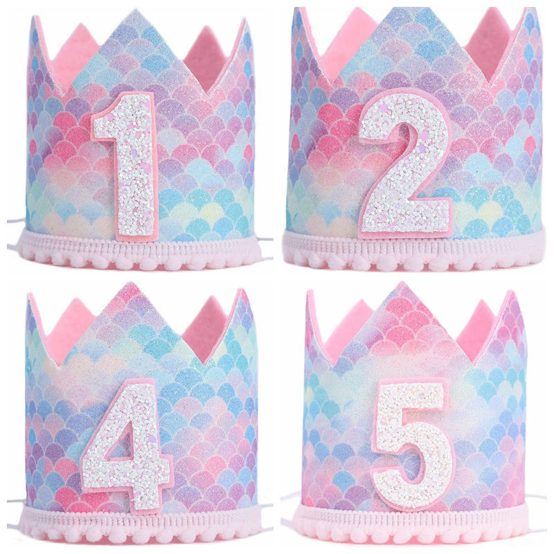 1st 2nd 3rd Happy Birthday Party Crown Hat Little Mermaid Theme Party ...