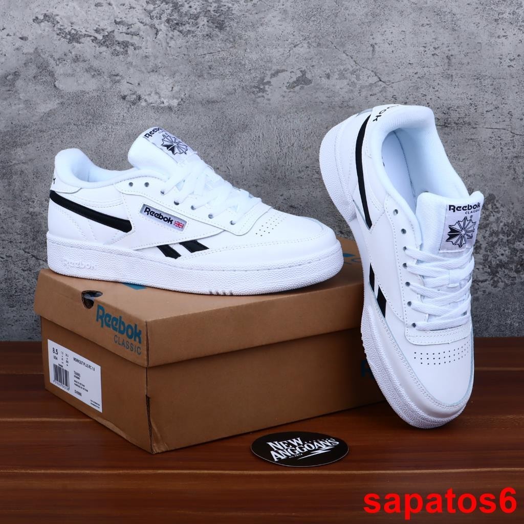 PUTIH HITAM Reebok Club C 85 Revenge Trainers Classic White Black White ...