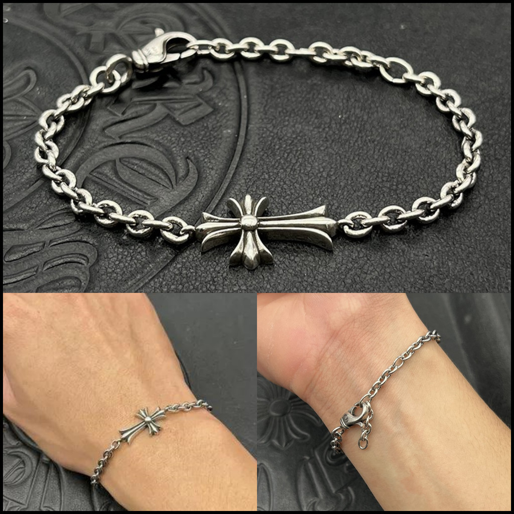 Silver 925 Horizontal Cross Bracelet Vintage Dark Punk Style ...