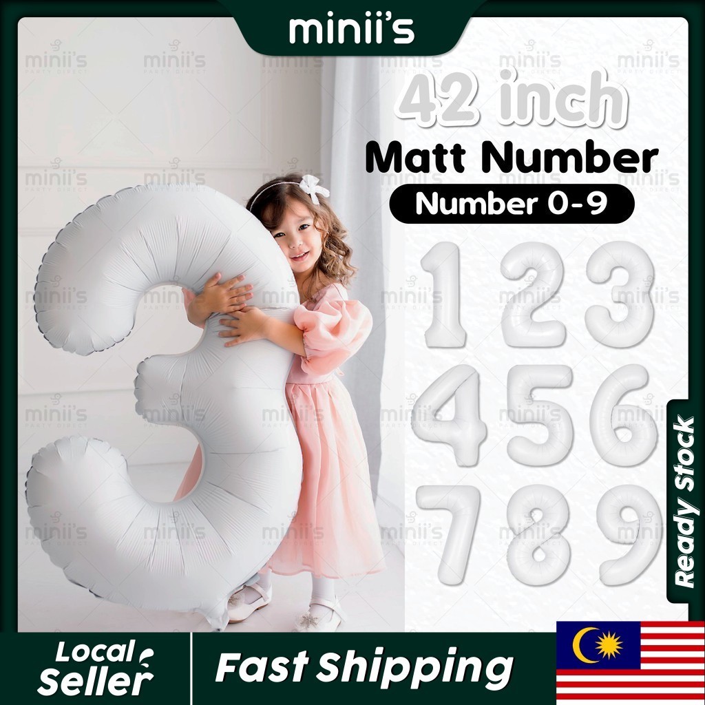 MINIIS INS Style 42 Inch Number Balloon 0-9 Matte White Number Foil ...