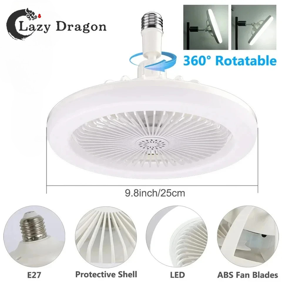 E27 LED fan light Fan and LED Light 2-in-1 Remote Control 3-Speed LED ...