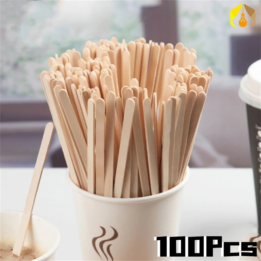 100Pcs Single Packaged Wooden Coffee Tea Stirrers - Disposable Beverage ...