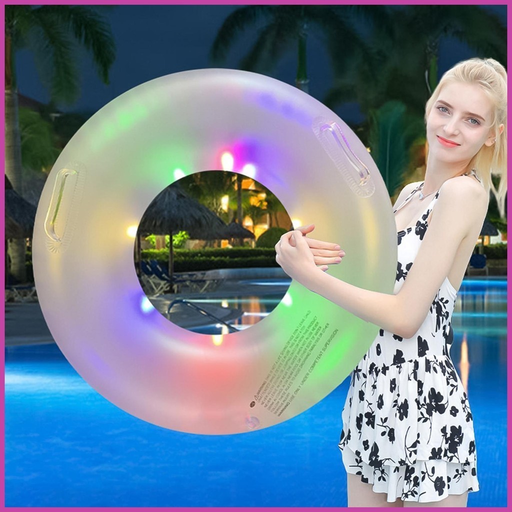 Neon Pool Floats Fun Inflatable Glowing Pool Tube Round Shaped Blow up ...