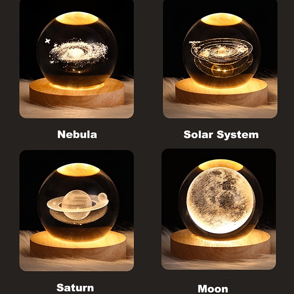USB LED Night Light Galaxy Saturn Moon Creative Crystal Ball Mood Light ...