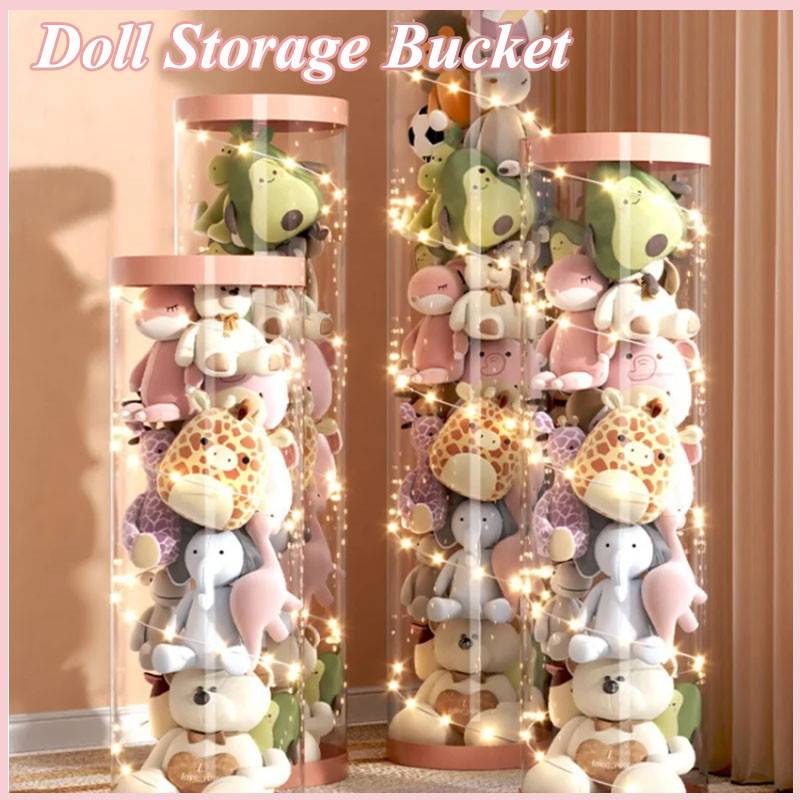 Plush Toy Doll Storage Bucket Large-capacity Transparent Cylindrical ...