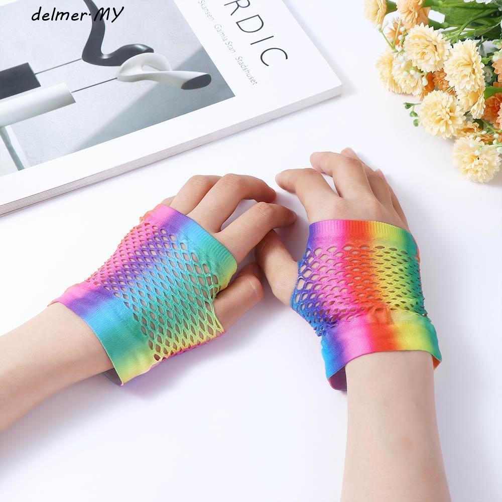DELMER Fishing Net Gloves Elasticity Party Girl Long Half Finger For ...