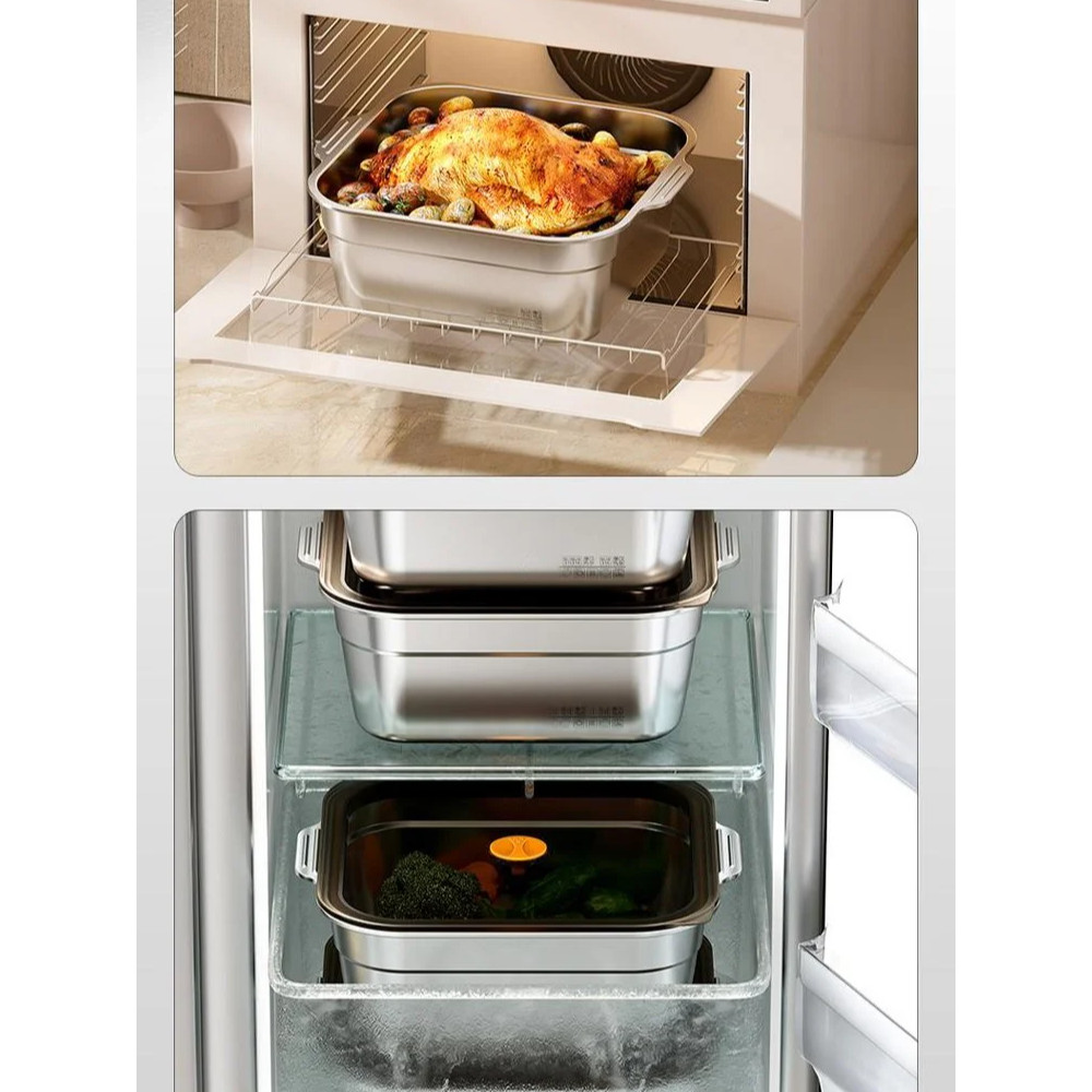 Stainless steel huge square refrigerator organizer sealed lid lunch box ...