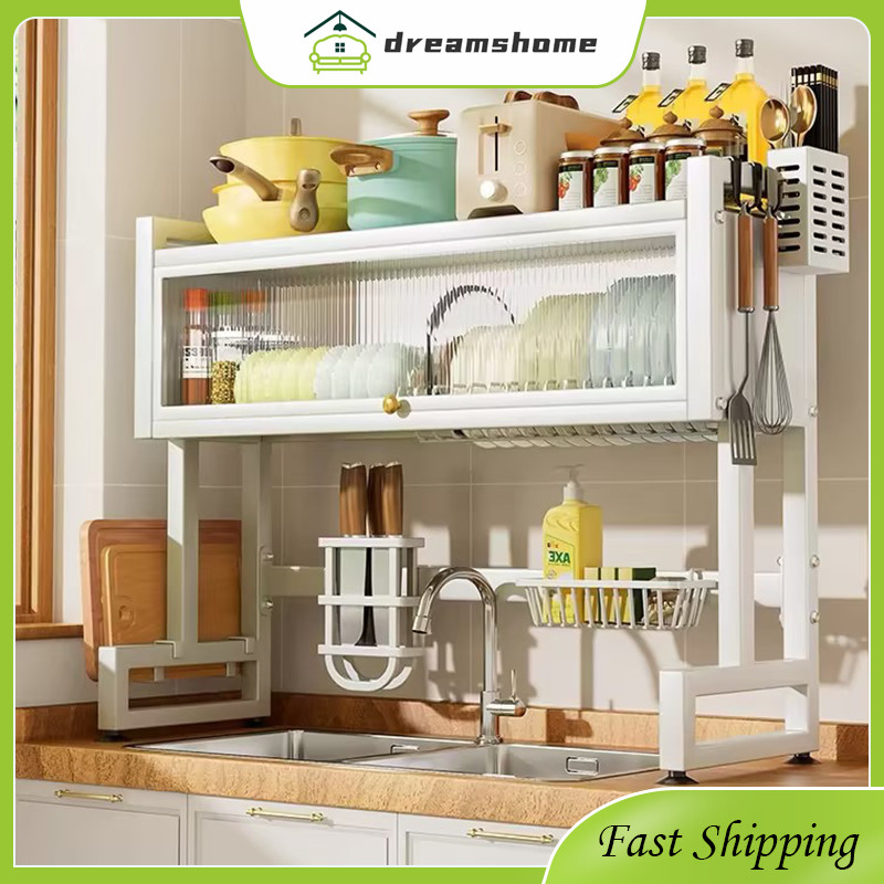 Kabinet Dapur Rak Pinggan Mangkuk Rack Dish Rack With Cover Stainless ...